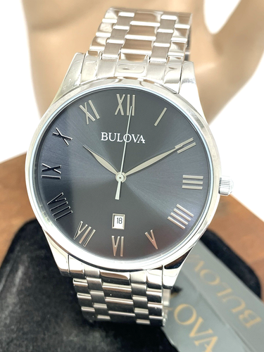 Bulova Men’s Watch 96B261 Silver Stainless Steel Gray Dial Roman ...