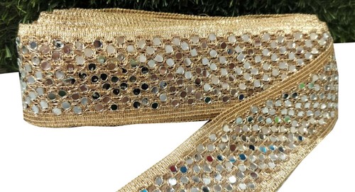 9 Yard Lace Golden Mirror Work Decorative Trim Saree Border Lace ...