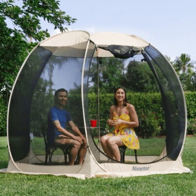 Alvantor Pop Up Screen Tent House Beige/Black 10' x 10' Outdoor Use ...