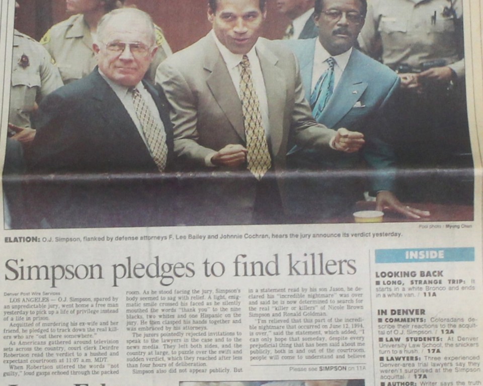 OJ Simpsons Trial Verdict, Denver Post Newspaper Front Cover Page 10/04 ...