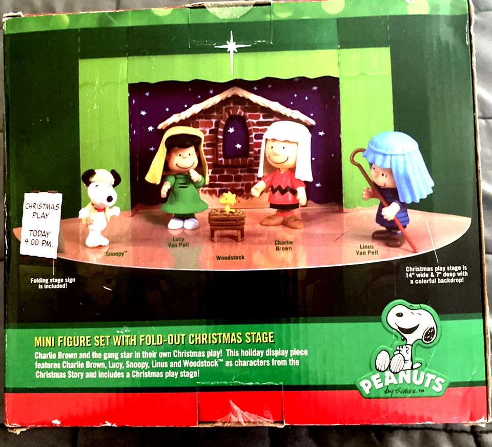 Peanuts 9 piece Mini Figure Set Nativity CHRISTMAS PLAY with Fold Out ...