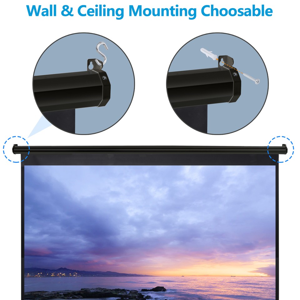 100'' 16:9 HD Projection Screen Manual Pull Down Projector Movie Screen ...