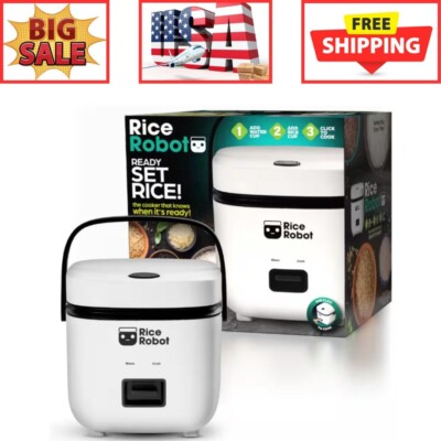 Rice Robot 4 Cup White Space Saving Rice Cooker with Ceramic Nonstick ...