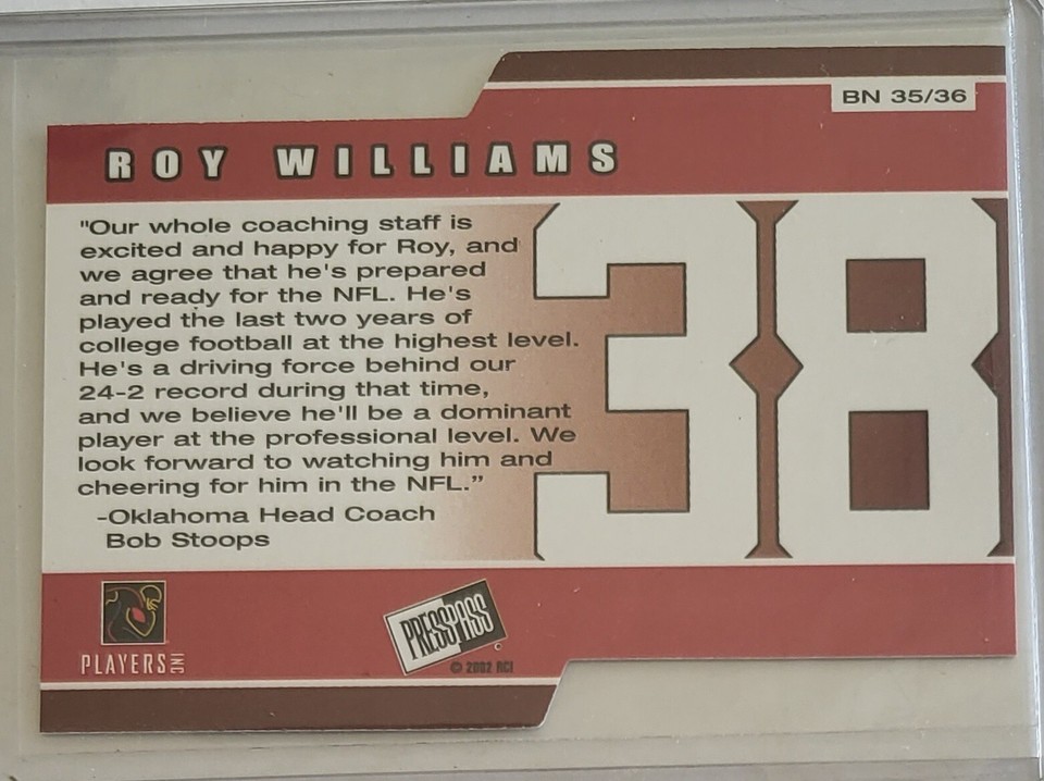 2002 Press Pass Big Numbers #BN35 Roy Williams Oklahoma Sooners ...