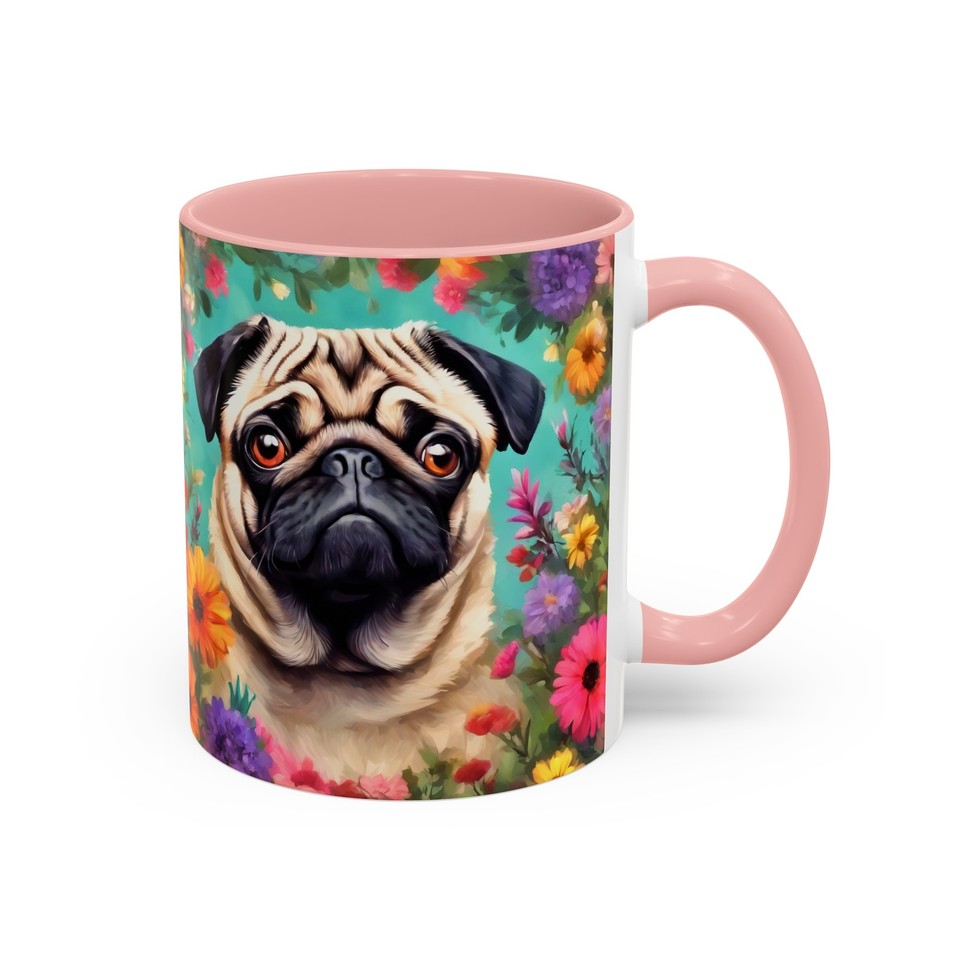 Accent Coffee Mug 11oz Funny Pug Dog 172 Flowers Floral Multicolor | eBay