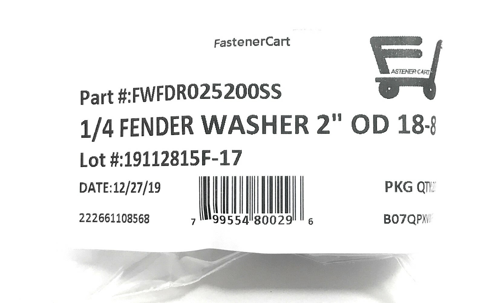 (20) 1/4 ID x 2" OD Stainless Steel Fender Washer Large OD Flat Washers ...