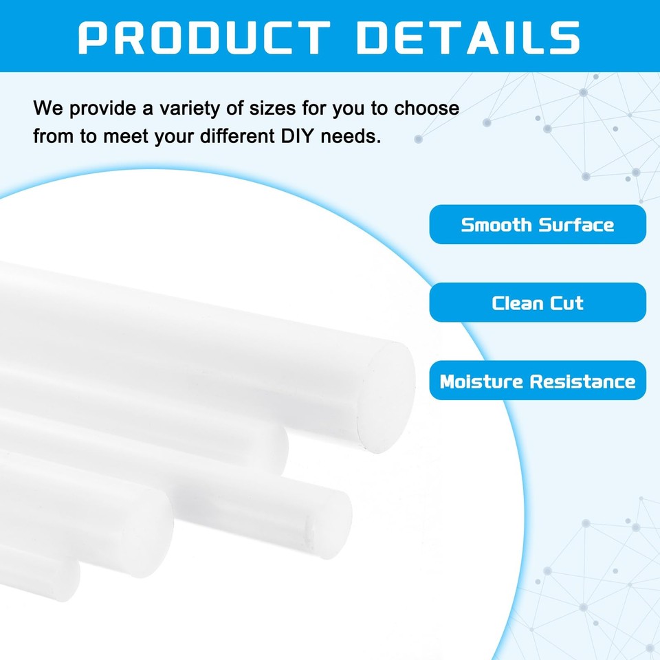 3 Pack ABS Plastic Rod, 20mm x 300mm, White Round Solid Bar, DIY Model ...