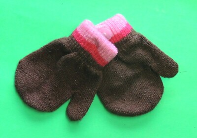 1 Pair Infant Baby Child's X-Small Mittens Girls Kids' Brown w/ Pink ...