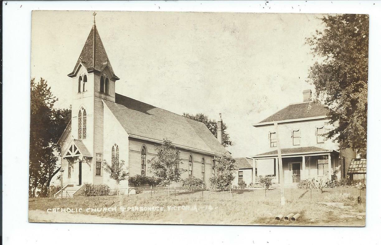 Real Photo Postcard Post Card Victor Iowa Ia Catholic Church Parsonage ...
