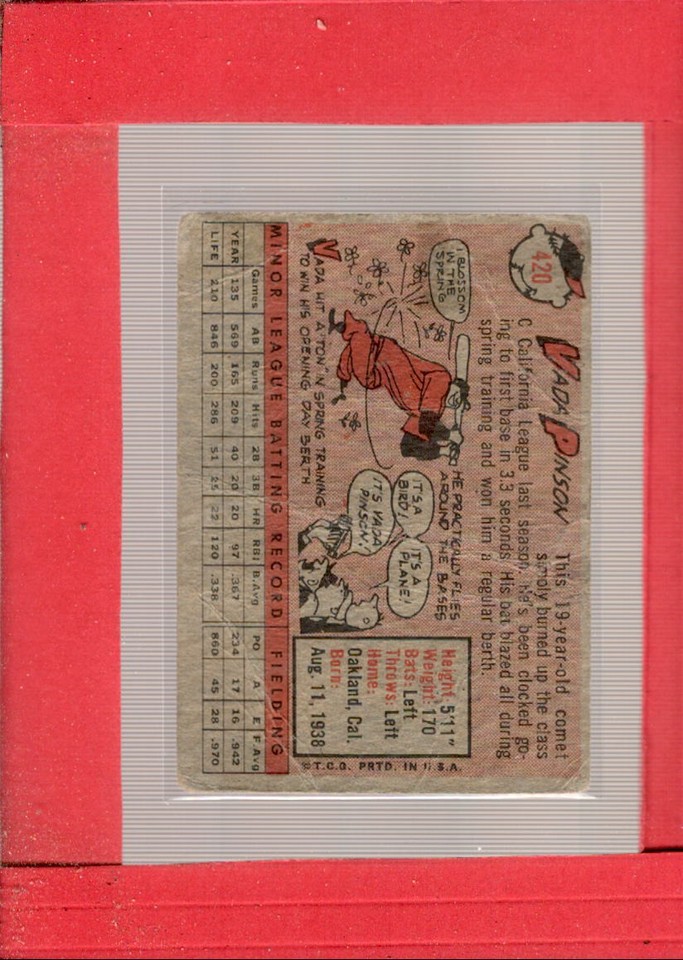 1958 Topps #420 Vada Pinson F Fair RC Rookie Reds ID:63279 | eBay