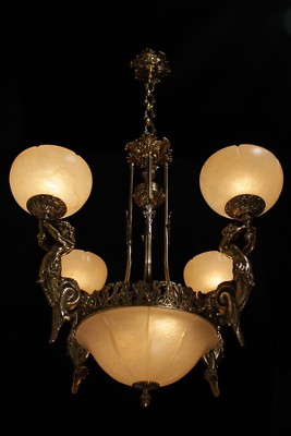 Chandelier polished bronze alabaster mermaid sculptures Spanish ...