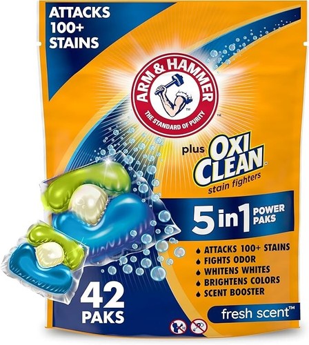 OxiClean 5 in 1 Laundry Detergent Power Pods Pacs Fresh Scent, 42 Count ...