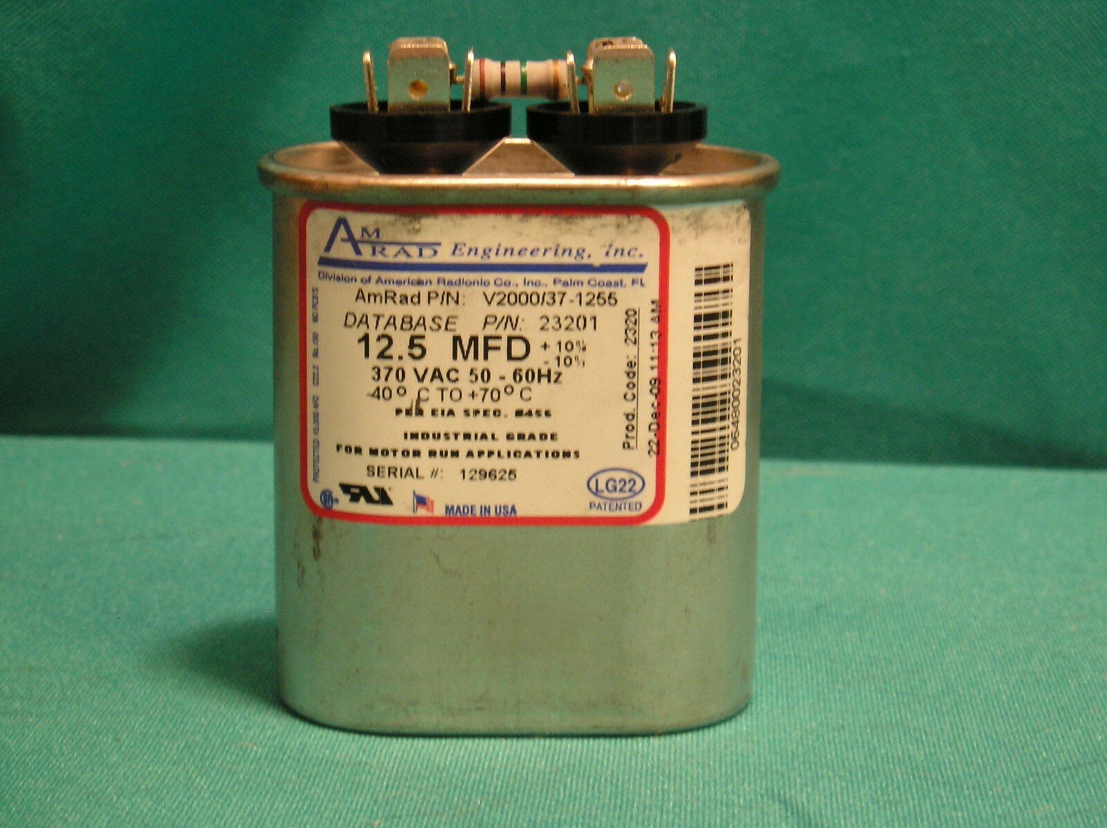 Amrad V2000/37-1255 Oval Capacitor, 12.5MFD ±10%, 370VAC 50-60Hz | eBay