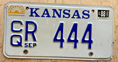KANSAS 1988 REPEATING 4s PASSENGER AUTO GRAPHIC LICENSE PLATE " CQ R ...