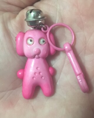 Vintage 80's Plastic Charm Bell clip Necklace Pink Dog Charm Google ...