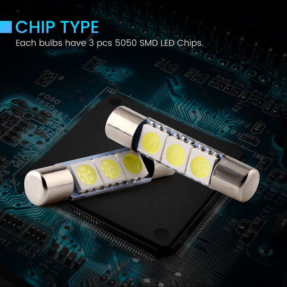 100Pcs 28mm/31mm 6641 6614F LED Bulb For Sun Visor Vanity Mirror Fuse ...