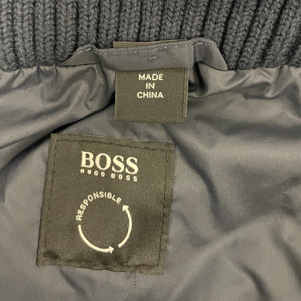 Hugo Boss Puffer Jacket Mens XL Navy Blue Solid Hooded Quilted Water ...