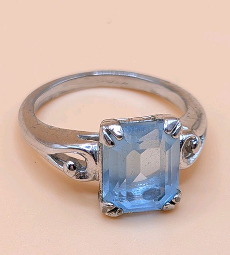 Vintage AVON Silver Tone Light Blue Faux Topaz Buguette Rhinestone Ring ...