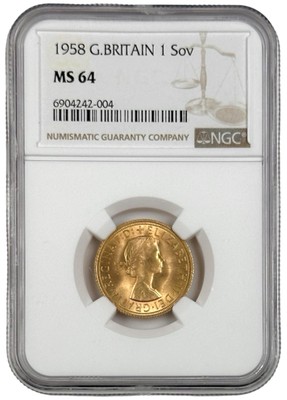 1958 Great Britain Gold 1 Sovereign Coin 0.2354 oz NGC MS 64 | eBay