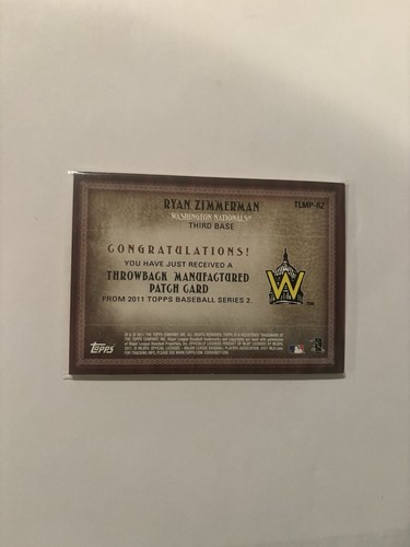 2011 Topps series 2 RYAN ZIMMERMAN 1954 Washington Senators ...