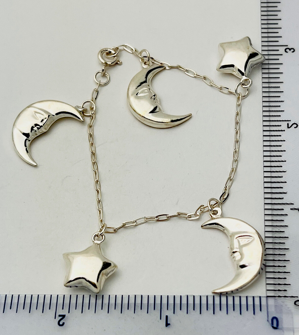 925 Sterling Silver 7.4 Gram Puffed Moon Star Link Bracelet 7” | eBay