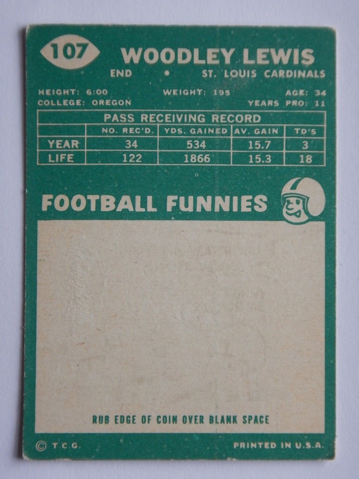 Woodley Lewis #107 Topps 1960 Football Card (St Louis Cardinals) *VG | eBay