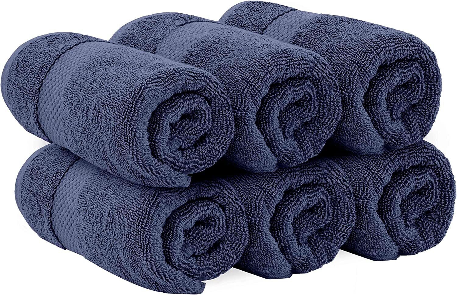 Luxury Navy Blue Hand Towels - Soft Cotton Absorbent Hotel towel 6-Pack ...