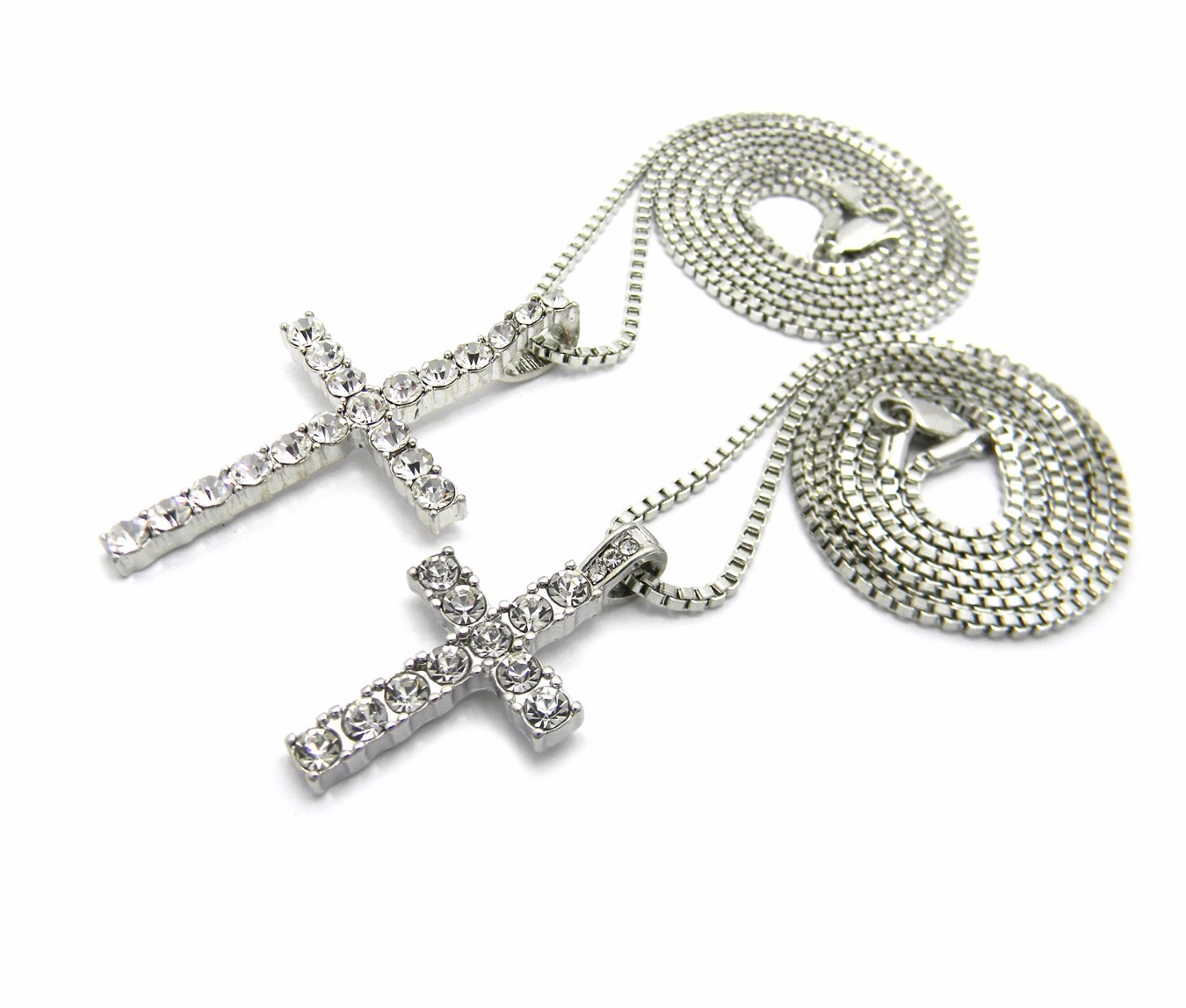NEW CROSS DOUBLE PENDANT & BOX CHAINS HIP HOP NECKLACE SET - RC2523 | eBay