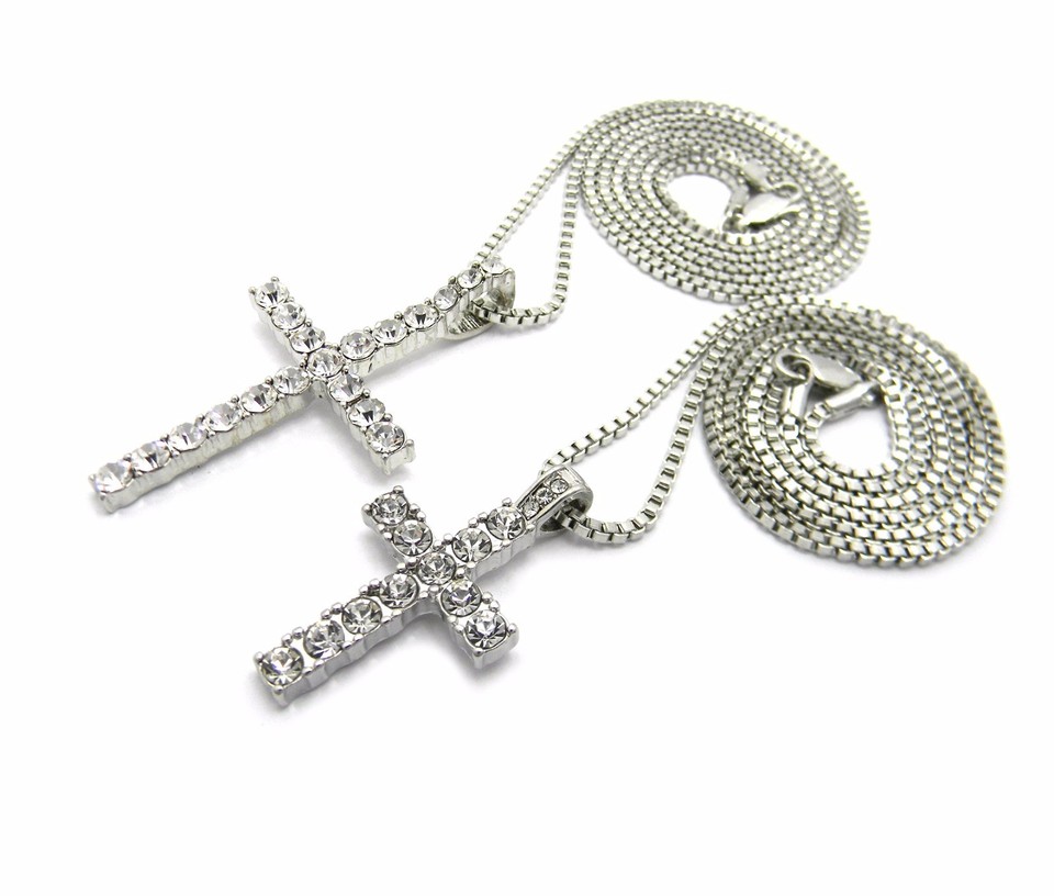 NEW CROSS DOUBLE PENDANT & BOX CHAINS HIP HOP NECKLACE SET - RC2523 | eBay