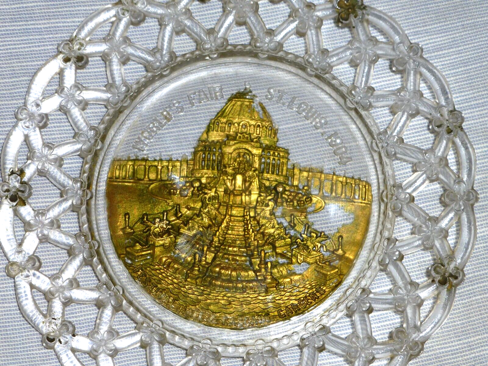 VINTAGE GLASS PLATE ST.LOUIS WORLDS FAIR 1904 FESTIVAL HALL CASCADE ...