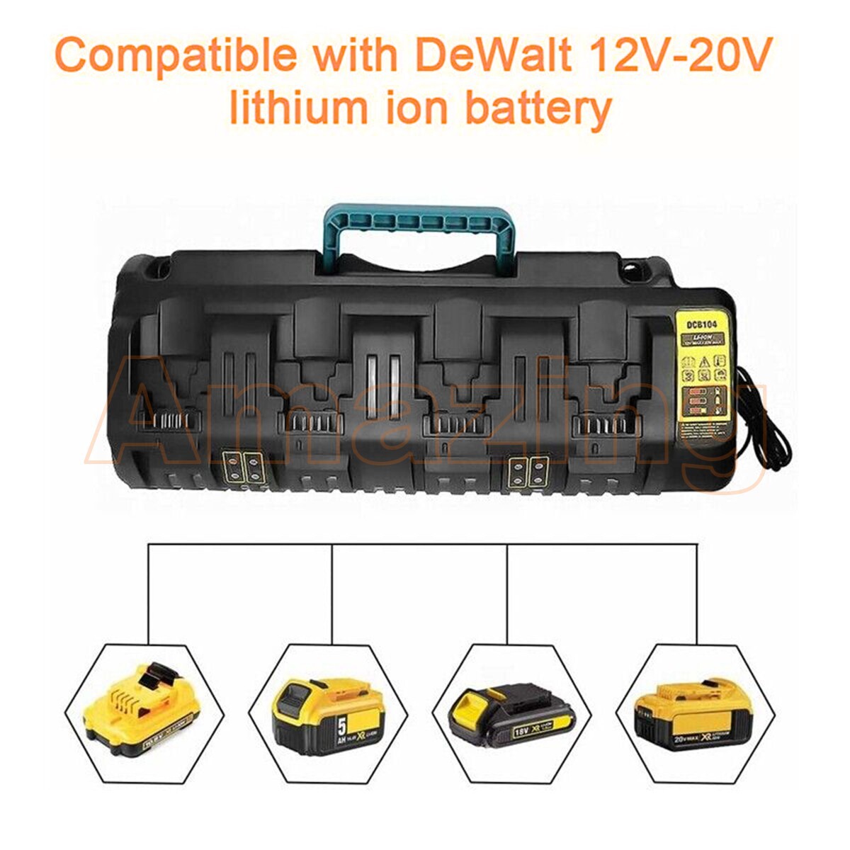 DCB104 For Dewalt 12V 20V Max 4 Port Rapid Battery Charger DCB112 ...