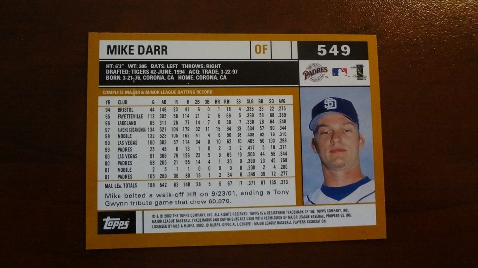 2002 TOPPS # 549 MIKE DARR BASEBALL CARD | eBay