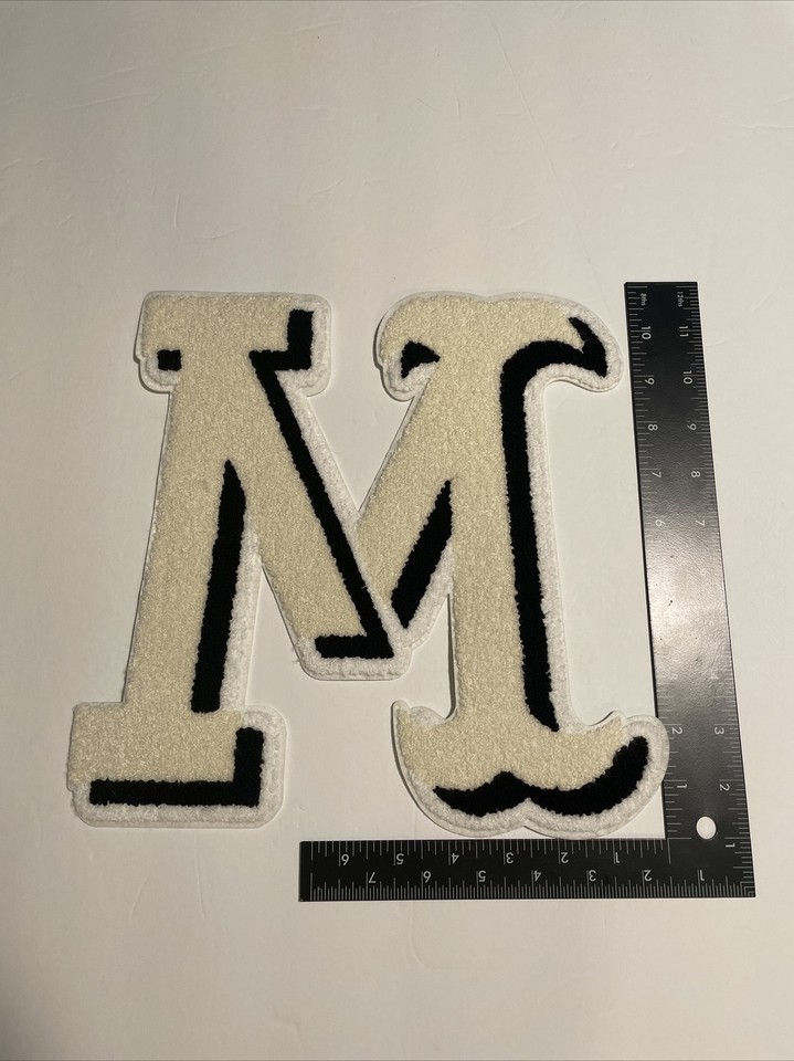 10” Chenille Stitch Iron-On Patch White Letter M. New | eBay