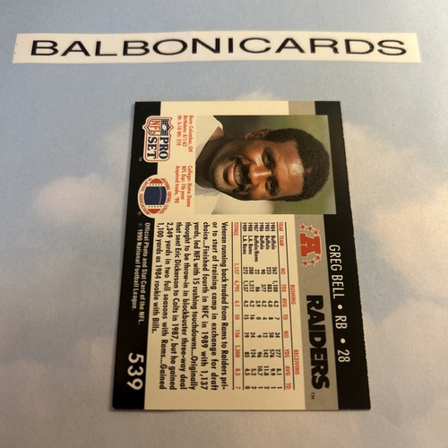 1990 Pro Set - #539 Greg Bell Oakland Raiders NM+ Free Shipping! | eBay