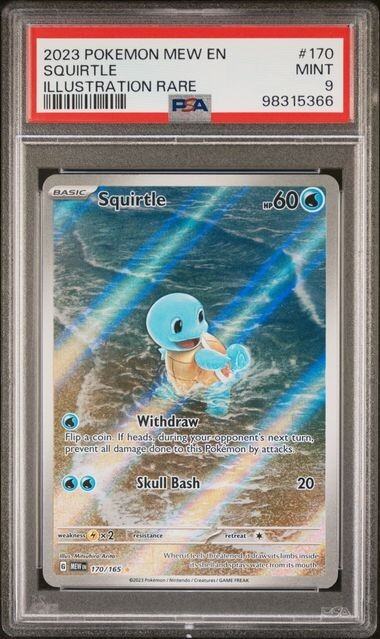 PSA 9 MINT Squirtle 151 Illustration Rare IR Full Art Pokemon Card 170/ ...