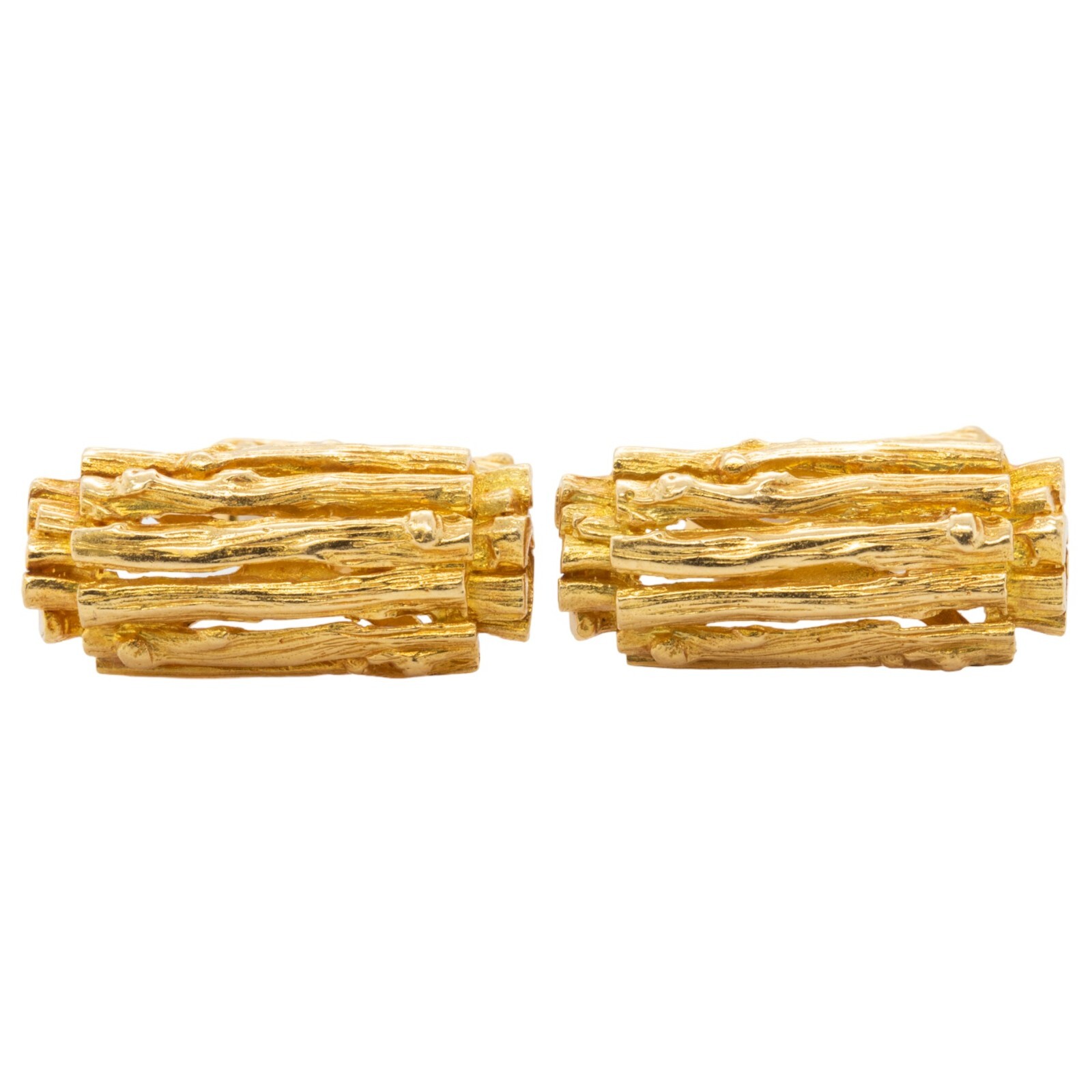 Vintage Designer 18k Yellow Gold Bark Textured Wood L… - Gem