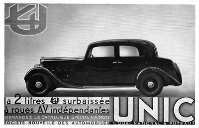 UNIC - la 2 Litres U4 _ automobiles *** 1934 - pub. (24,5 x 16) // a271 ...