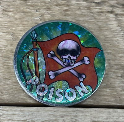 Pog Slammer POISON Pirate Skeleton Heavy Metal Vintage 90’s Holographic ...