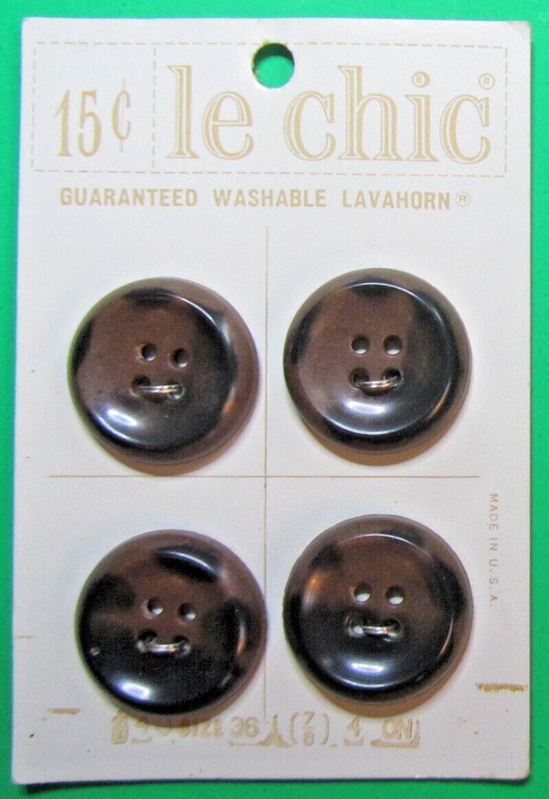 (4) STREAMLINE 1&1/8" MOTTLED DARK BROWN LAVAHORN? 4-HOLE BUTTONS NOS ...