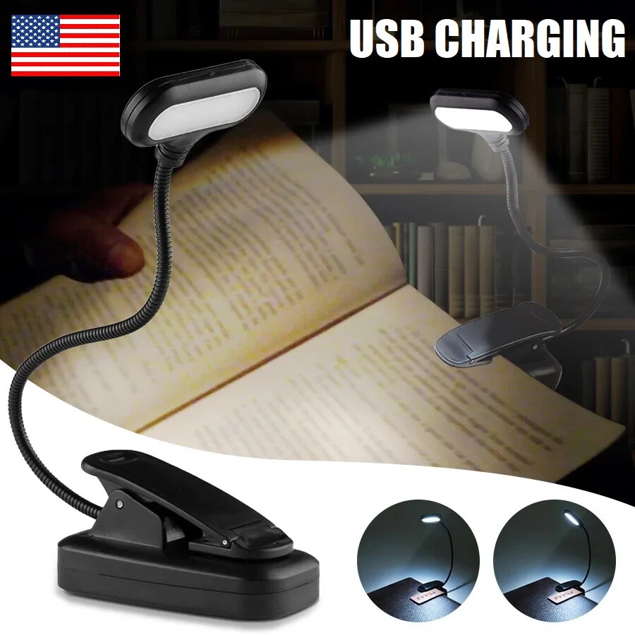Small Table LED Reading Book Light USB Rechargeable Flexible Clip Desk ...