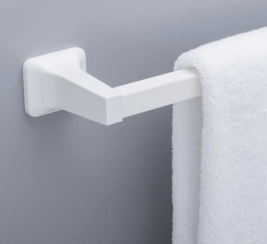 24 in. Towel Bar Rod Replacement Plastic White Rack, Spring Loaded End ...