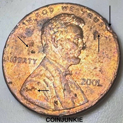 2001 Lincoln Memorial Cent-JAGGED RIM CLIP-STRIKE THROUGHS-MINT ERRORS ...