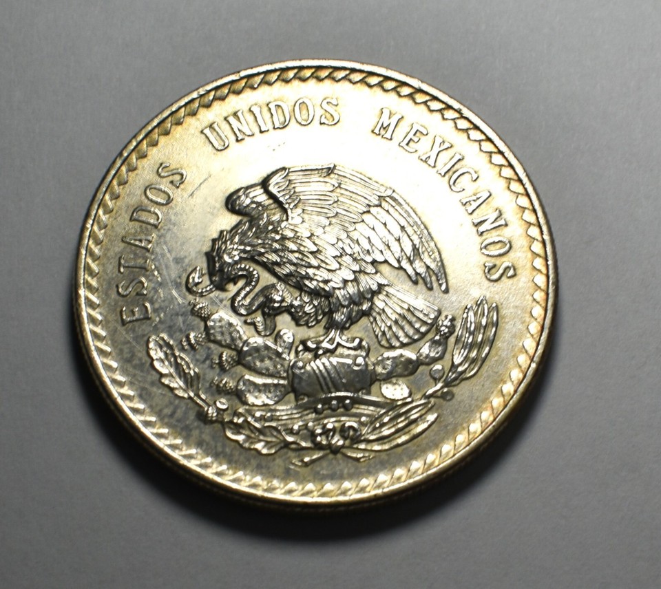 1947 MEXICO Aztec Chieftain CUAUHTEMOC Eagle Silver Coin Cino 5 Pesos ...