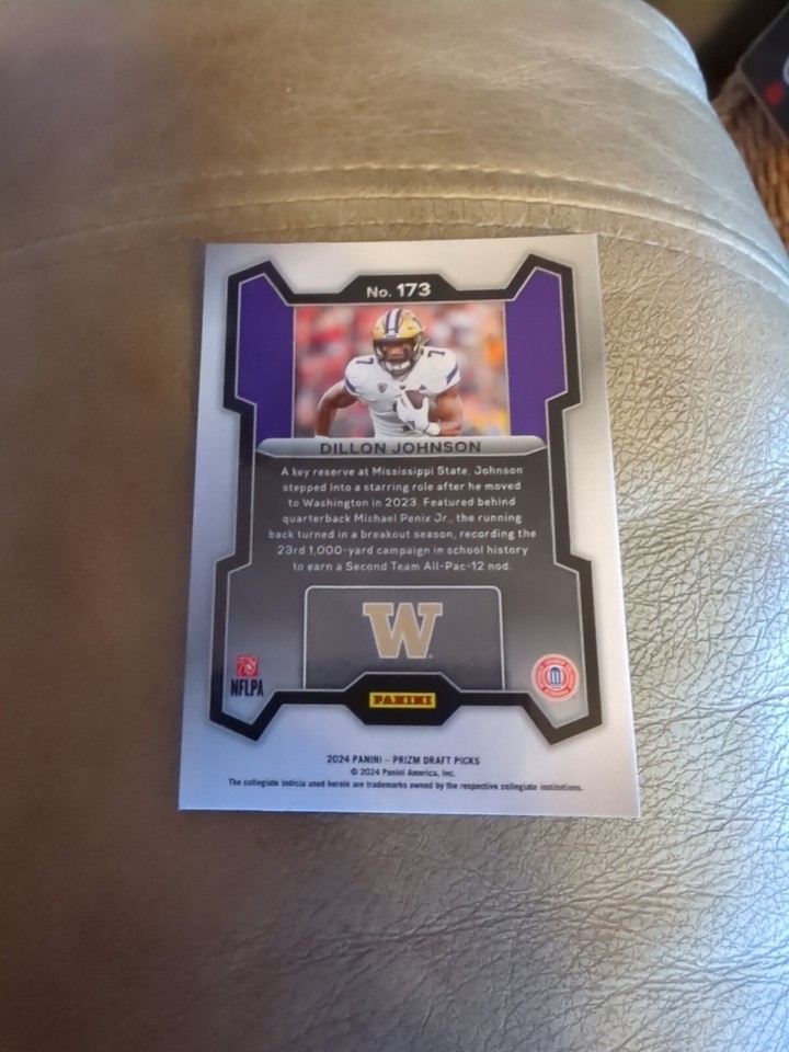 Dillon Johnson 2024 Prizm Draft Picks RC #173 Washington / Tennessee ...