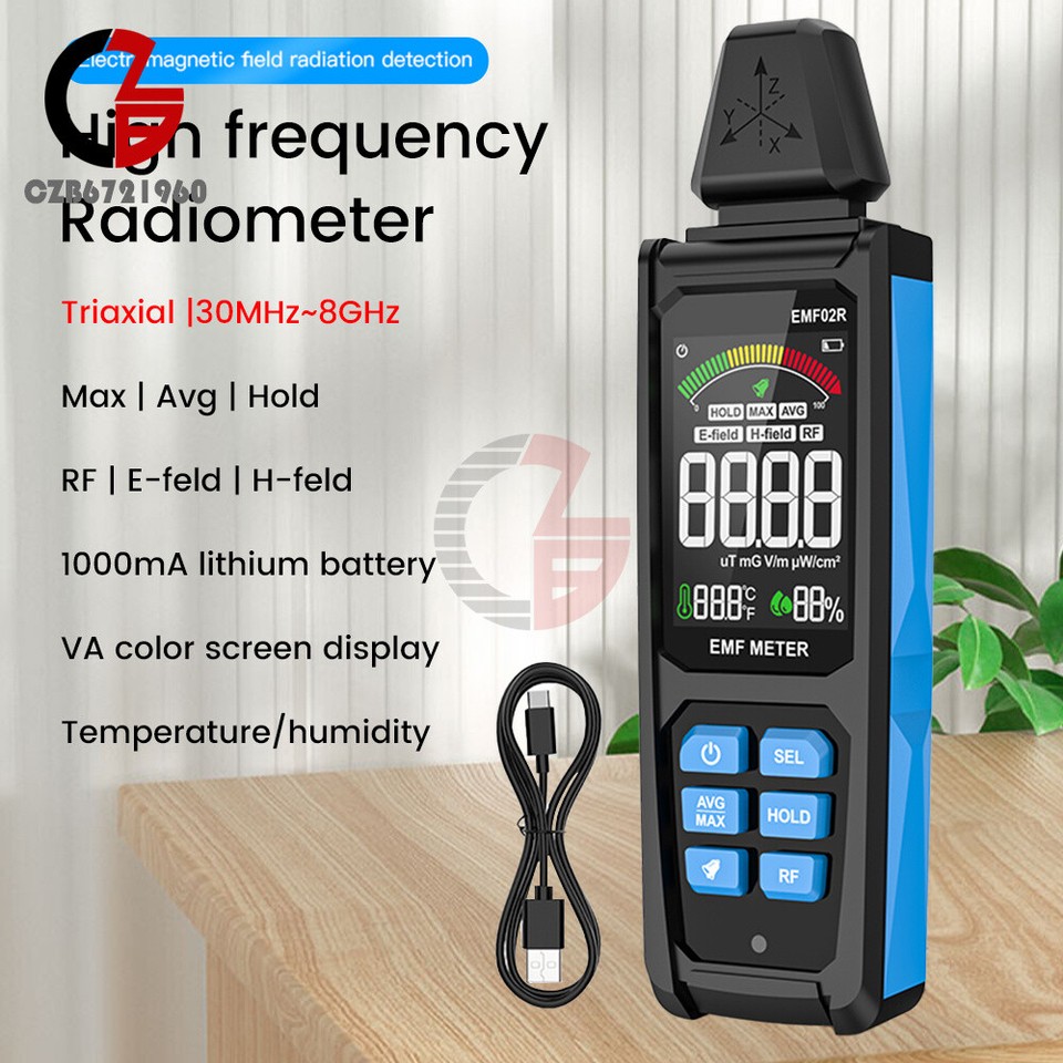 30MHz~8GHZ EMF Meter Household Radiation Detector Temp and Humidity ...