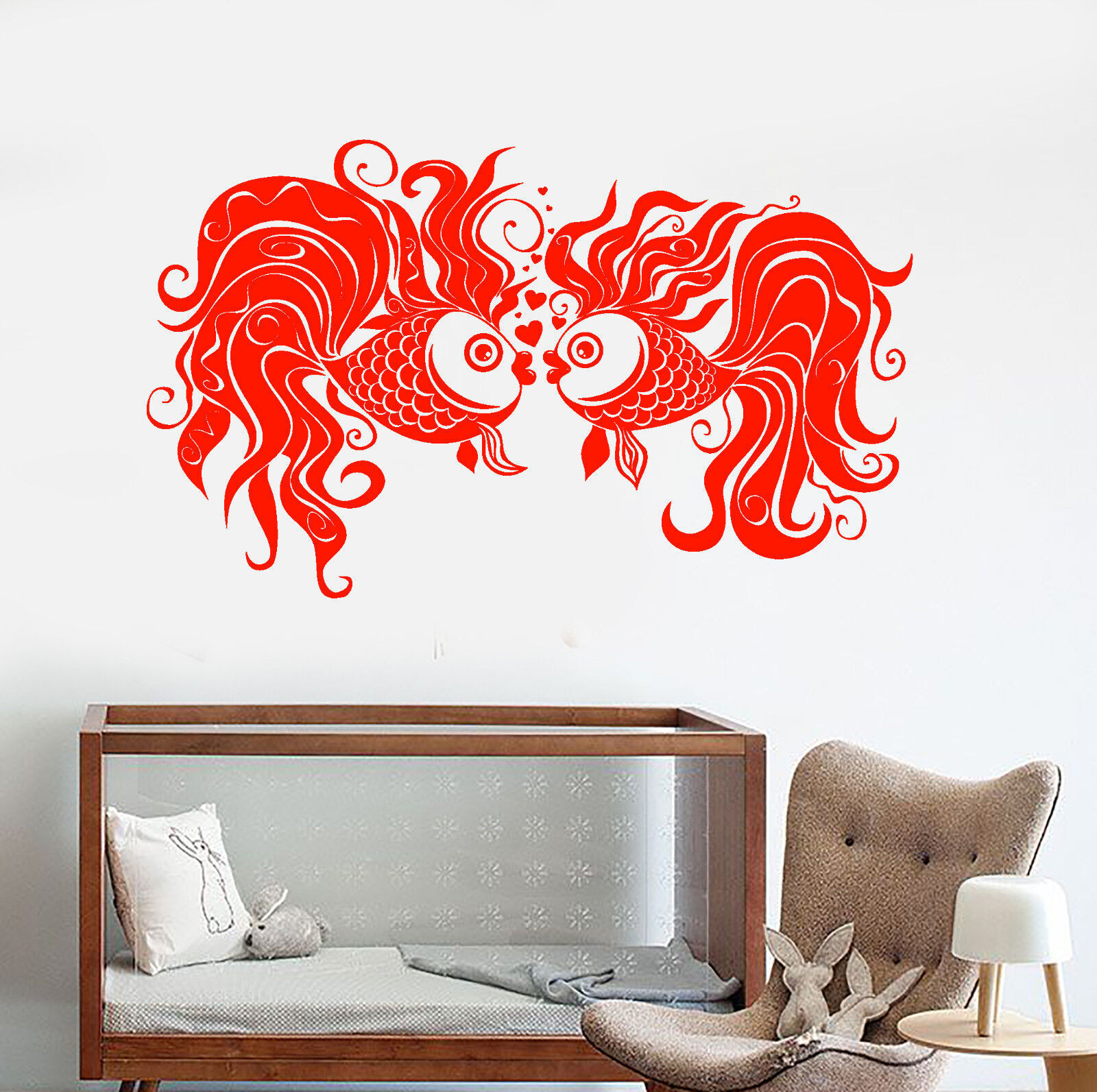 Vinyl Wall Decal Little Goldfish Aquarium Fish Pets Hearts Love ...