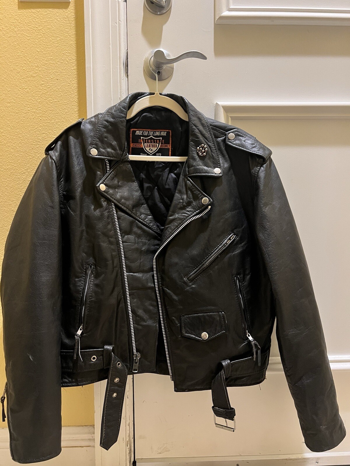Vintage Interstate Black Leather Motorcycle Jacket Si… - Gem