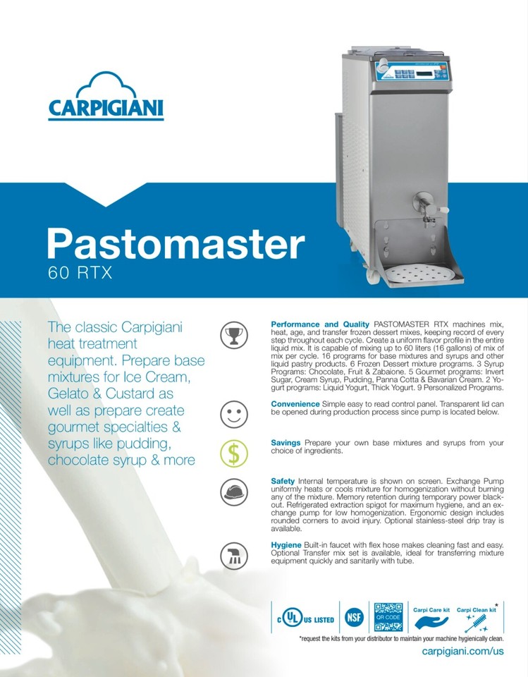 Air Cooled - Carpigiani Pastomaster 60 RTX for Gelato and Ice Cream Mix ...