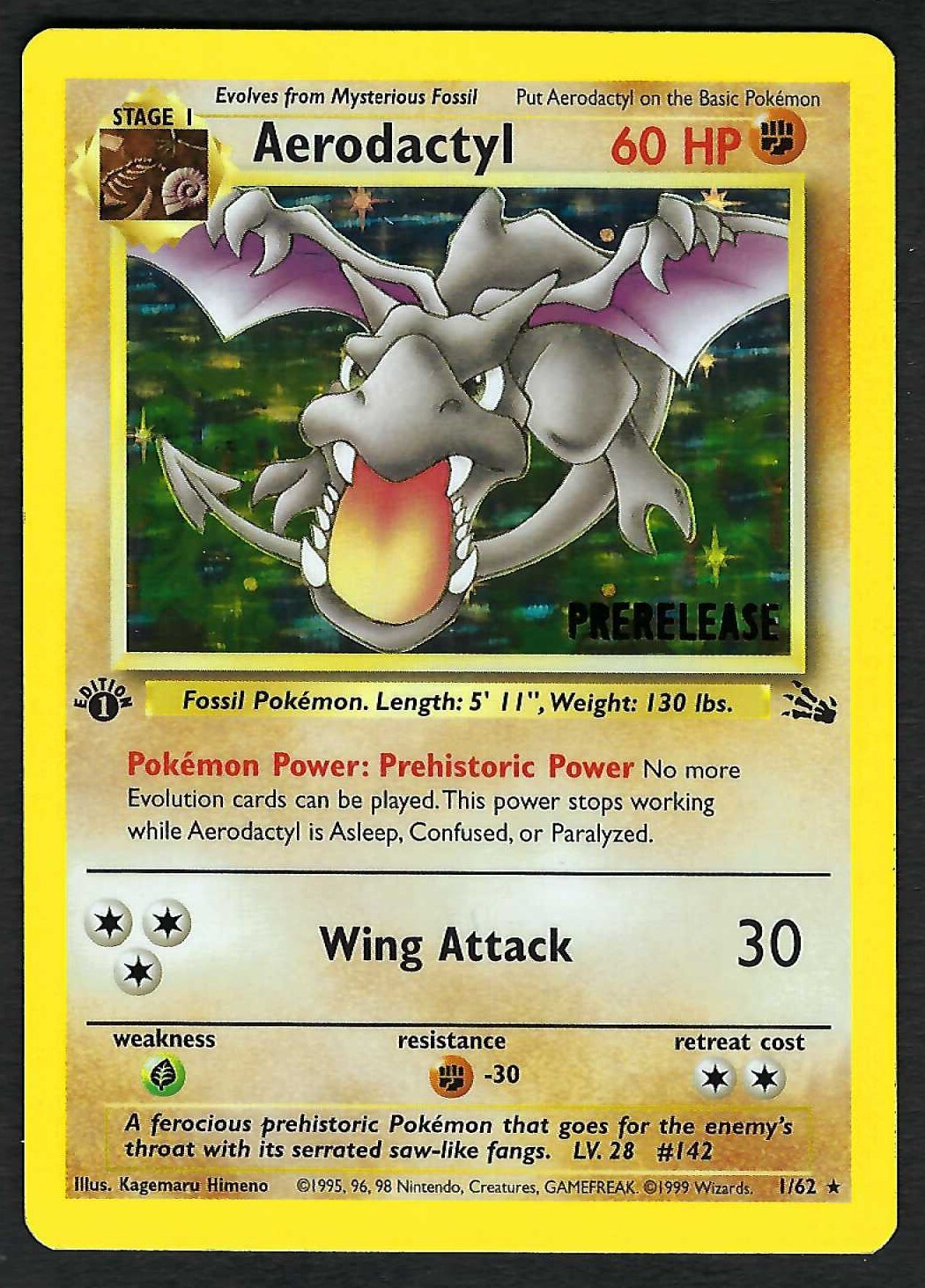 1st Edition Prerelease Aerodactyl 1/62 Fossil Set Holo Rare Vintage ...