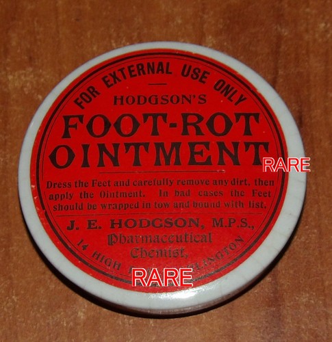 REAPPLIED ANTIQUE RARE POT LID LABEL -HUMAN USE DARLINGTON FOOT- ROT ...